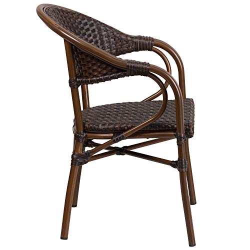 Flash Furniture 3 Pk. Milano Series Dark Brown Rattan Restaurant Patio Chair with Red Bamboo-Aluminum Frame