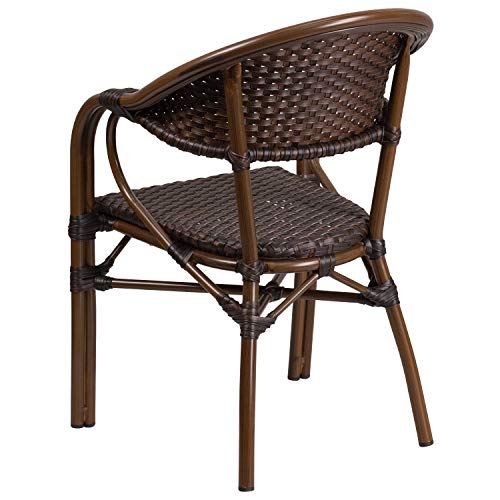 Flash Furniture 3 Pk. Milano Series Dark Brown Rattan Restaurant Patio Chair with Red Bamboo-Aluminum Frame