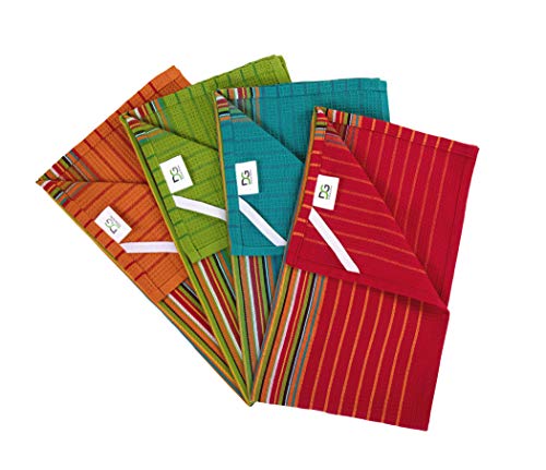 DG Collections Salsa Stripe Kitchen Dish Towels, 100% Cotton, Highly Absorbent, Multi Purpose Waffle Tea Towels for Cooking,Drying&Cleaning (16x28 Inches) - Pack of 12 for Christmas and Thanks Giving