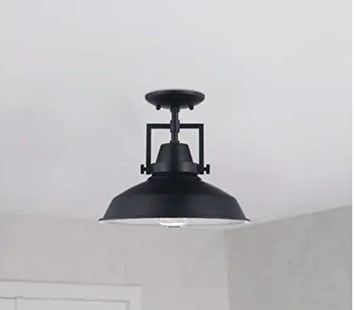 Hampton Bay Wilhelm 12 in. 1-Light Black Farmhouse Semi-Flush Mount Kitchen Ceiling Light Fixture