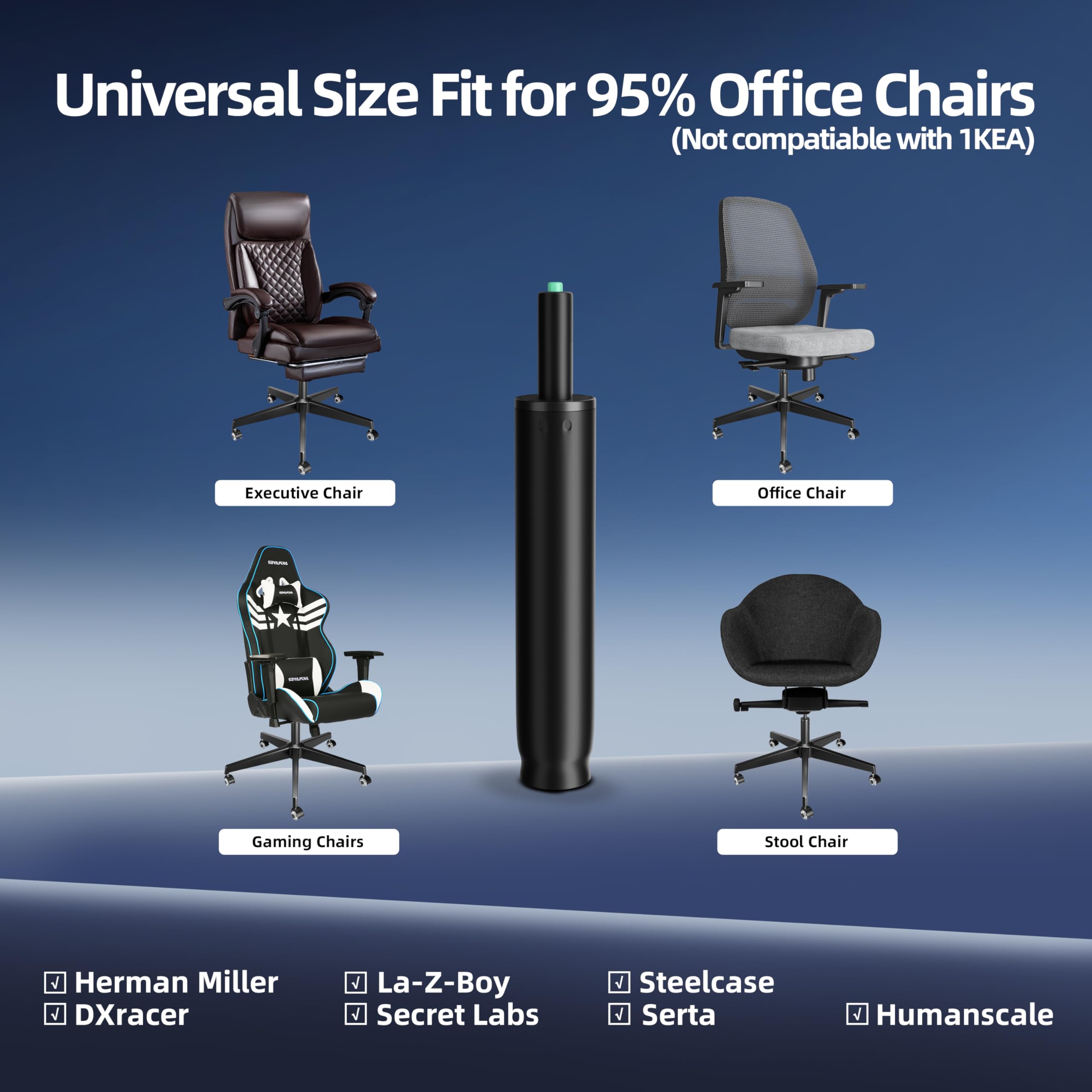 MASTERY MART Office Chair Gas Lift Cylinder Replacement, Hydraulic Pneumatic Shock Piston, Heavy Duty 450LBs/ 204KGs, Universal Size Fits Most Office Chair, 4'' Travel Length, Class 4 (Matte Black)