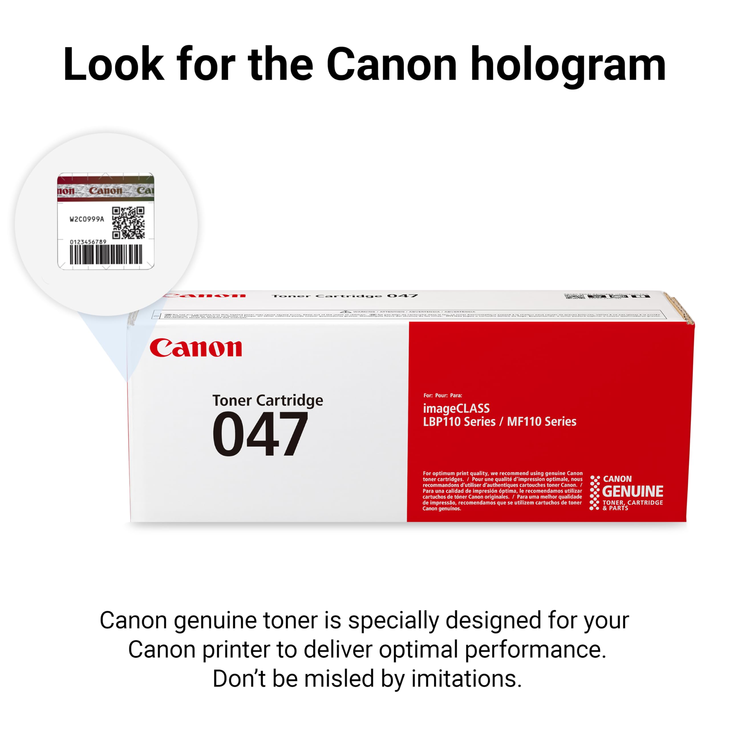 Canon Genuine Toner, Cartridge 047 Black (2164C001), 1 Pack, for Canon imageCLASS LBP113w, MF113w Laser Printer