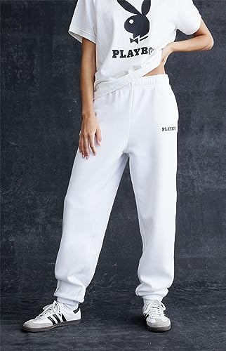 PacSun Playboy Women's Bunny Sweatpants - White Size Medium