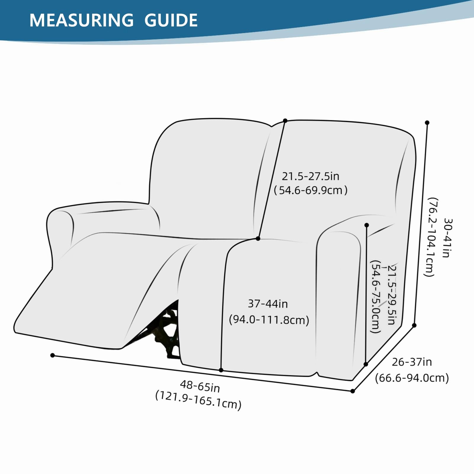 KTYX 4-Pieces/6-Pieces /8-Pieces Recliner Sofa Cover Sets Leather PU Reclining Couch Split Stretch Slipcover Inclined Sofa Covers1/2/3 Seater Sectional (Color : Ivory, Size : 6 Piece | Loveseat)
