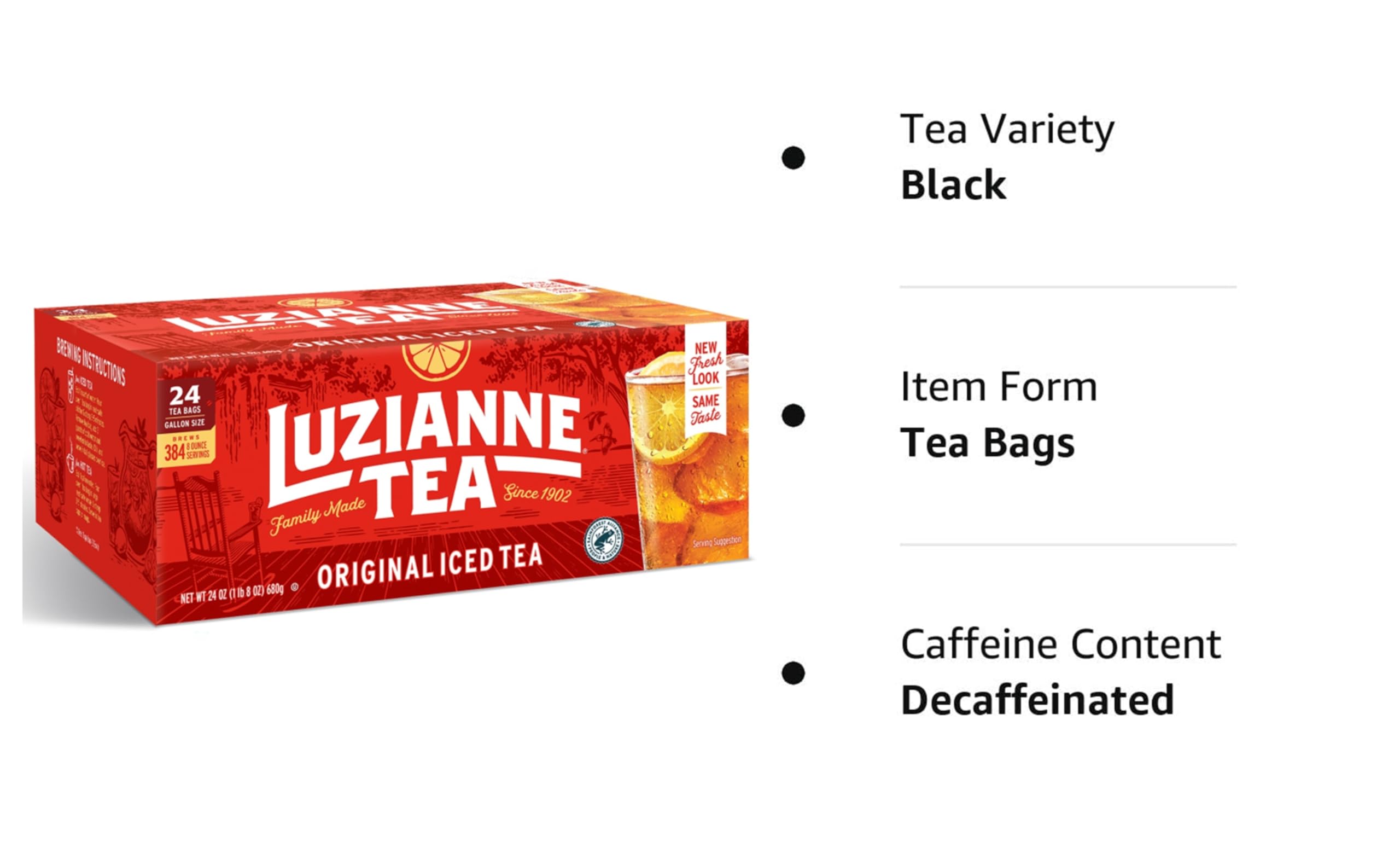 Luzianne Iced Tea Bags, Gallon Size, Unsweetened, 24 Count Box, Specially Blended For Iced Tea, Clear & Refreshing Home Brewed Southern Iced Tea