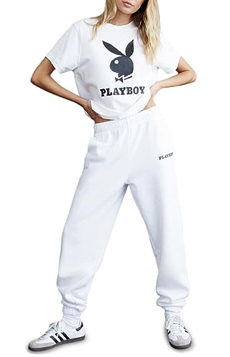 PacSun Playboy Women's Bunny Sweatpants - White Size Medium