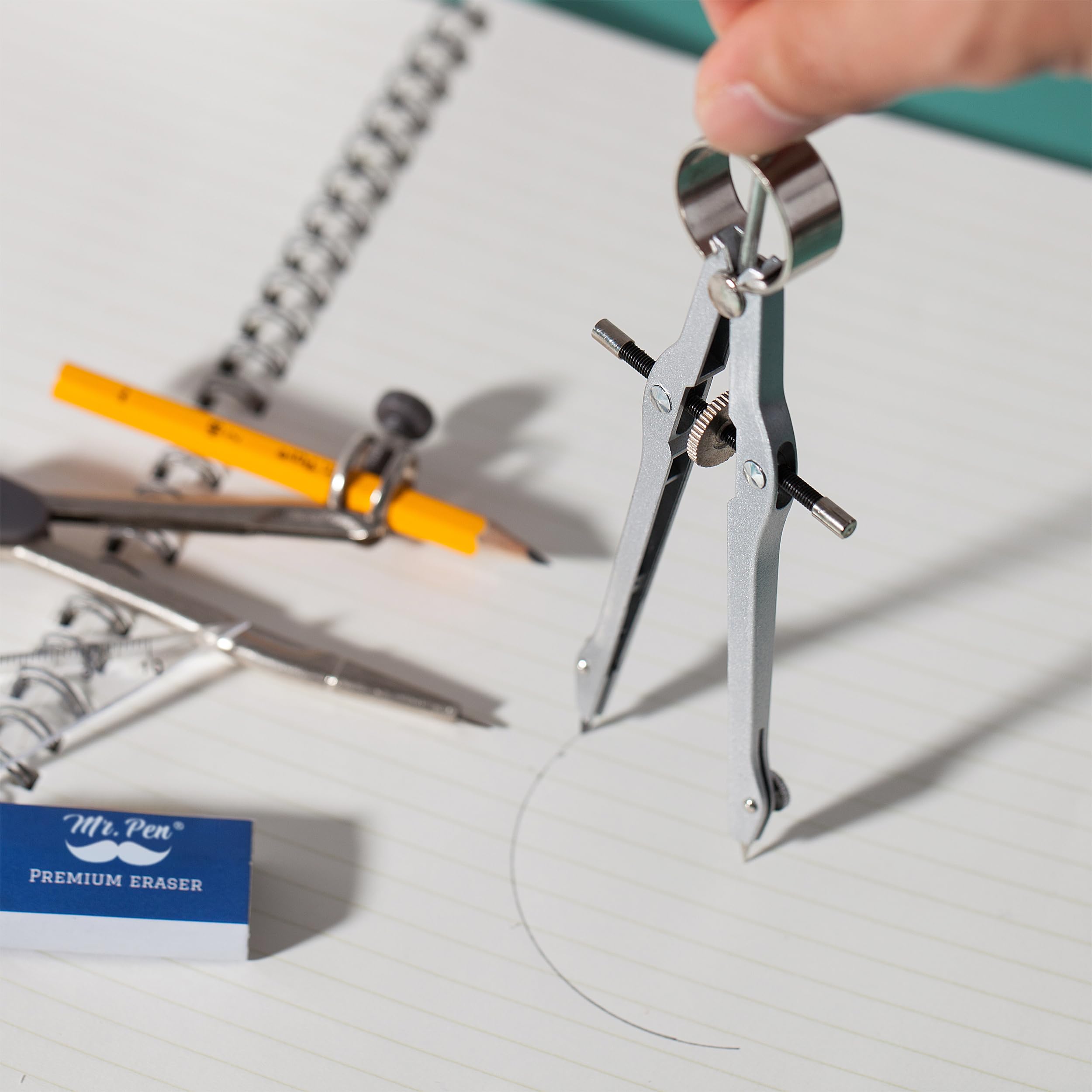 Mr. Pen Geometry Set with 6 Inch Swing Arm Protractor, Divider, Set Squares, Ruler, Compasses and Protractor, 15 Piece Set