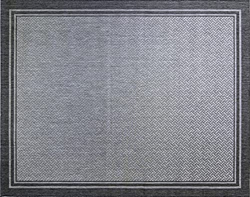Gertmenian Indoor Outdoor Area Rug, Classic Flatweave, Washable, Stain & UV Resistant Carpet, Deck, Patio, Poolside & Mudroom, 9x13 Ft Extra Large, Simple Border, Silver Gray, 21978