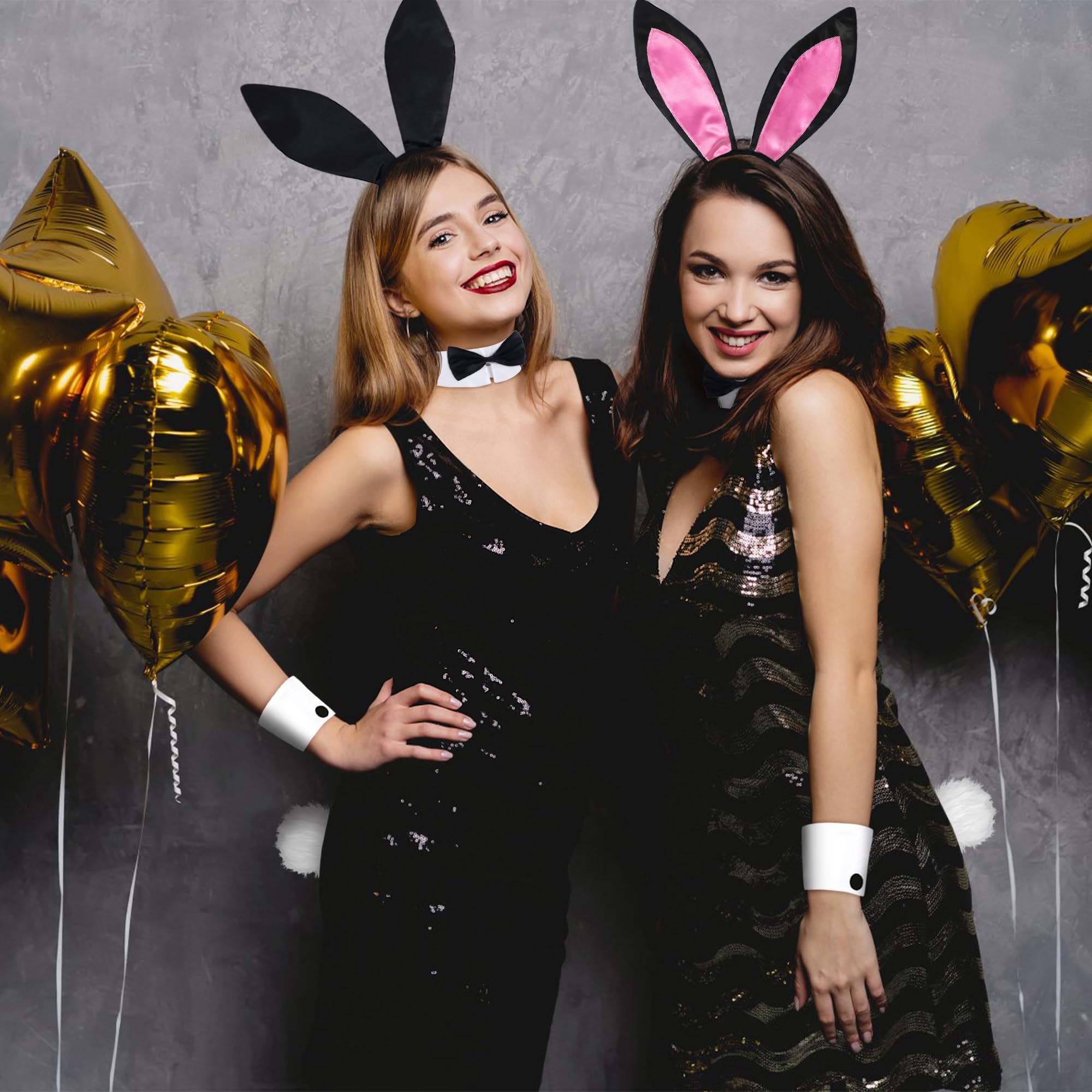 Goenb Women's Bunny Costume Set, Bunny Rabbit Ear Headband Collar Bow Tie Costume Cuffs for Women Easter Party(5PCS)