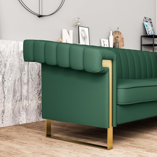 NCECLAR 83.86''L PU Faux Leather Modern Deep 3-Seater Loveseat Sofa, Mid Century Oversized Couches for Living Room and Apartment, Green