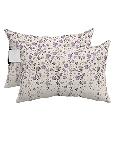 Recliner Head Pillow Ledge Loungers Chair Pillows with Insert Flower Purple Grey Cherry Blossoms Cotton Linen Background Lumbar Pillow with Adjustable Strap Patio Cushion for Sofa Bench Couch, 2 PCS