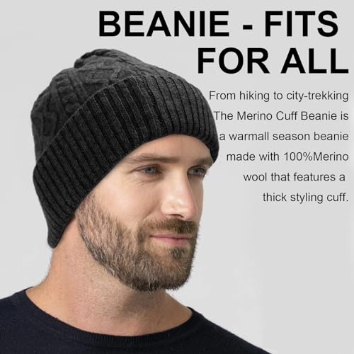 XXL Oversized 100% Merino Wool Beanie Hat for Men & Women, Extra Large Warm Winter Cap for Big Heads, Stretchy Knitted Cap