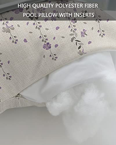 Recliner Head Pillow Ledge Loungers Chair Pillows with Insert Flower Purple Grey Cherry Blossoms Cotton Linen Background Lumbar Pillow with Adjustable Strap Patio Cushion for Sofa Bench Couch, 2 PCS
