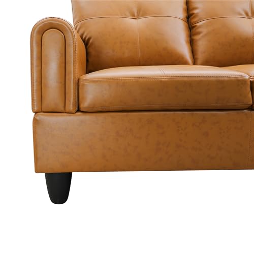 NOTOP 3-Piece Faux Leather L-Shaped Sectional Sofas, Button Tufted Upholstered Couch Set with Right Chaise Longue and Storage Ottoman, for Living Room, Home, Office, Ginger