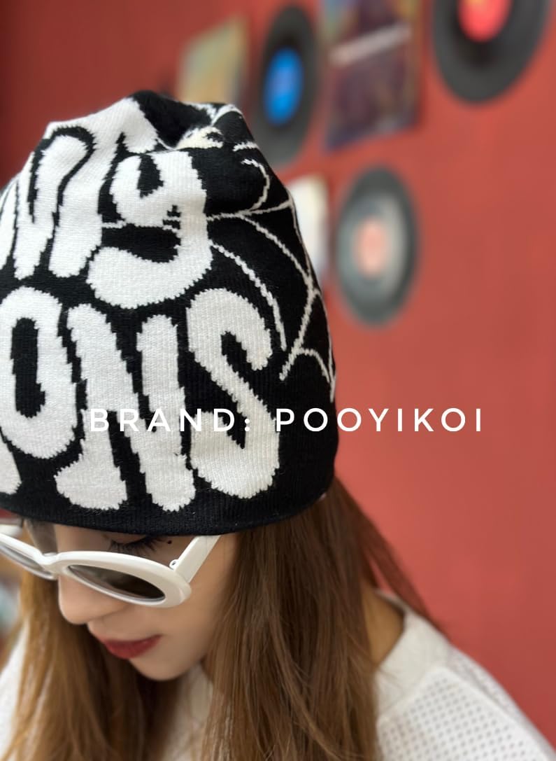 Pooyikoi Knitting Hat Men Women Quality Cap Warm Cap Harajuku Beanie Gothic Spider Pattern Wool Acrylic Y2k Knitted Hat Black Brown