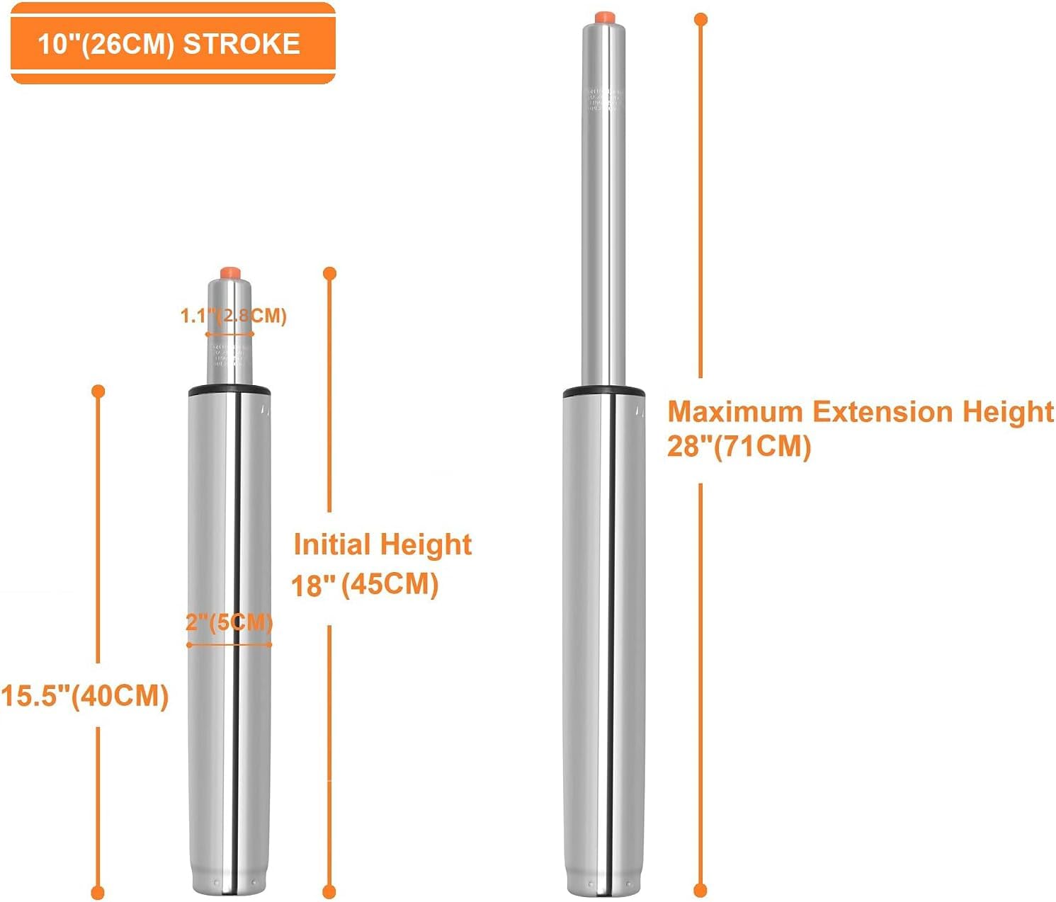 Mcdoofly Drafting Stool Bar Stool Gas Lift Cylinder Replacement Part,Tall Heavy Duty Hydraulic Pneumatic Piston for Drafting Chair(Size:18”- 28” Long)