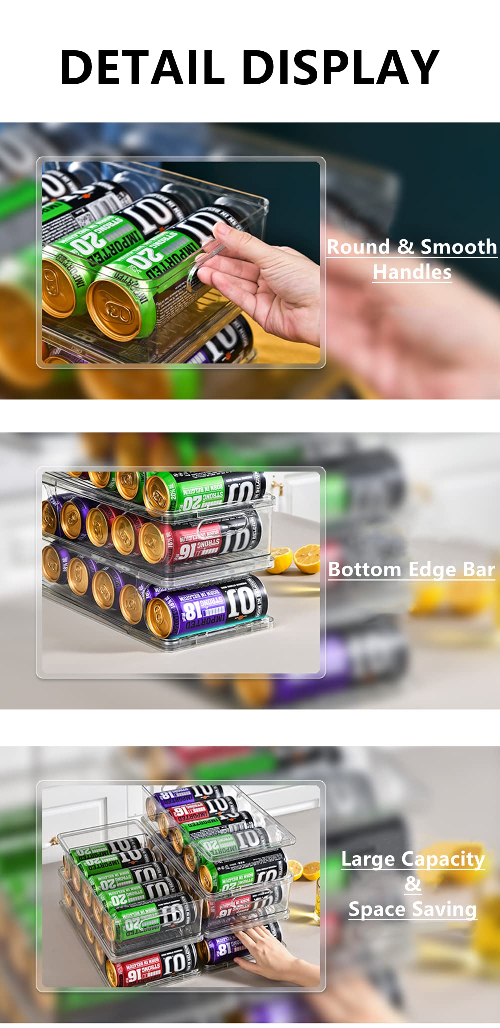 Xicennego 2-Tier Large Stackable Soda Can Organizer for Refrigerator - For Tall Cans of 500ml/17oz - Fridge Can Organizer Dispenser, Beverage Can Holder for Refrigerator, Pantry, Cupboard