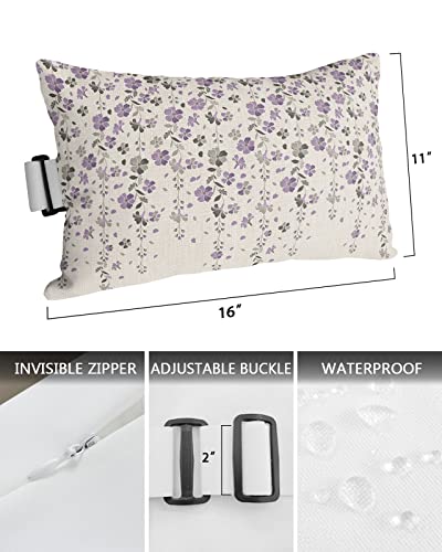 Recliner Head Pillow Ledge Loungers Chair Pillows with Insert Flower Purple Grey Cherry Blossoms Cotton Linen Background Lumbar Pillow with Adjustable Strap Patio Cushion for Sofa Bench Couch, 2 PCS