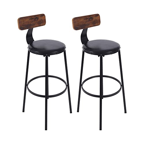 ALAPUR Rustic Bar Stools Set of 2 with Back and Footrest,Industrial Counter Height Bar Stools for Dining Room Kitchen Farmhouse,Black(20.5" D x 20.5" W x 39.4" H)