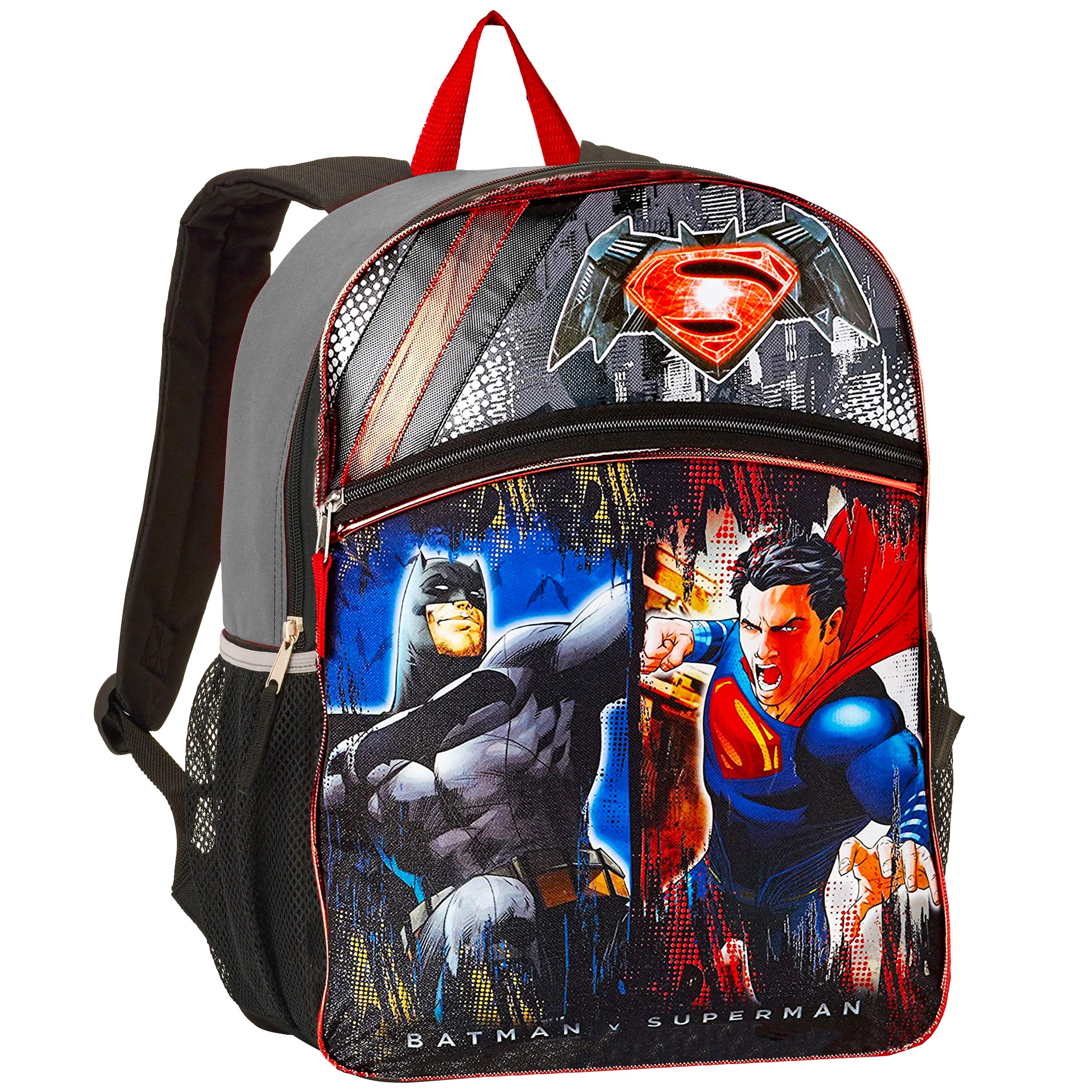 DC Comics Superman Backpack for Kids Bundle ~ Deluxe 16" Superman School Bag with Superman Pen, Bookmark, and Stickers (Superman School Supplies)