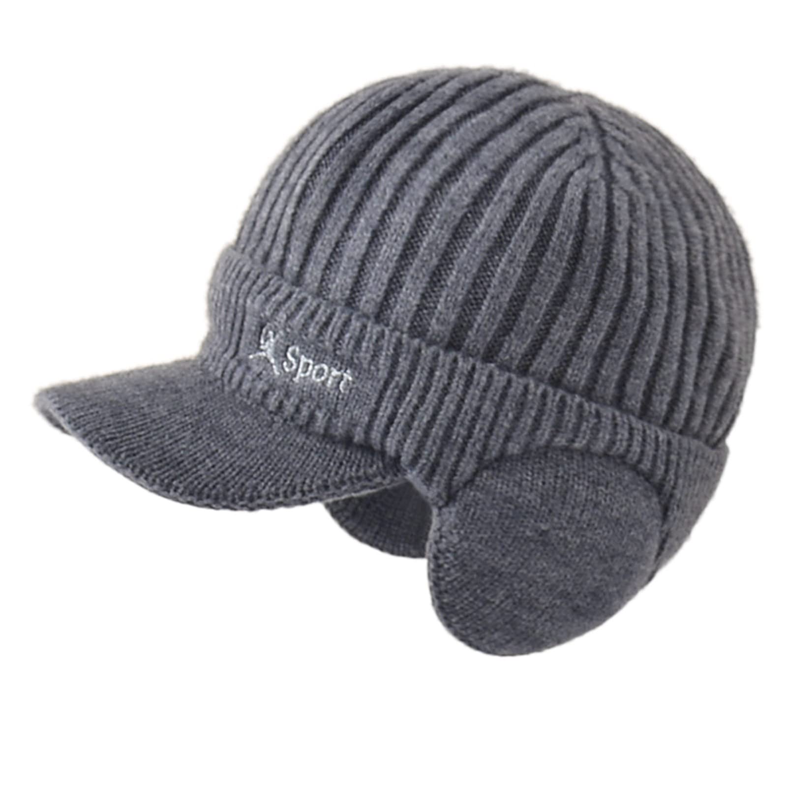 Men Earmuffs Ski Cycling Hat Warm Chunky Cable Knitted Hats Autumn and Winter Windproof Thickened Hat (A, One Size)