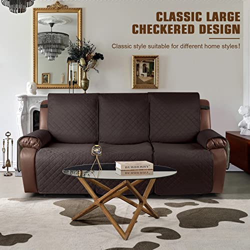 KinCam Waterproof Recliner Sofa Cover, Non-Slip Reclining Couch Covers for 3 Seat, Recliner Couch Cover Furniture Protector with Elastic Straps for Pets, Kids, Dark Chocolate