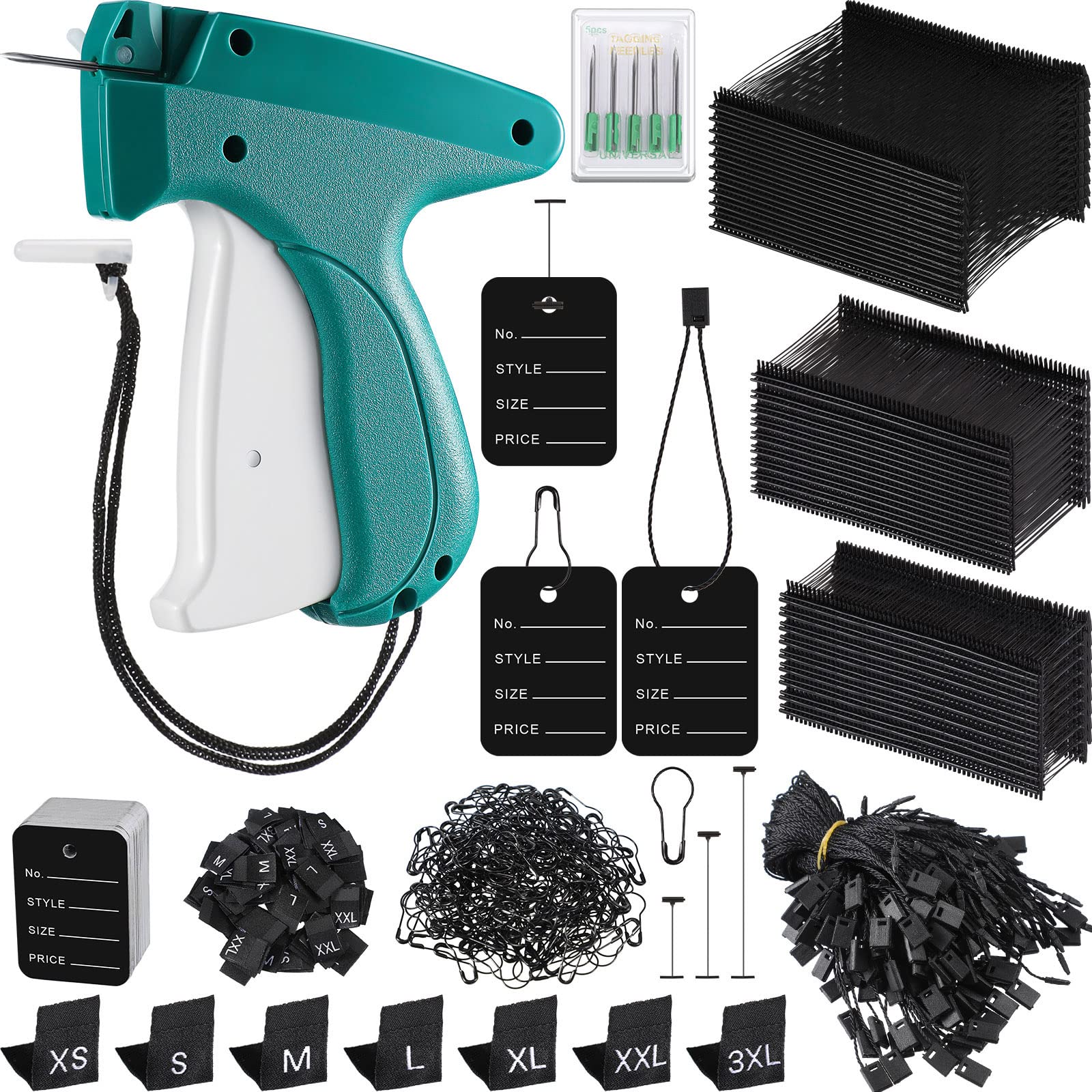 3576 Pcs Tagging Gun Clothes Garment Tag Attacher Kit with Needles Standard Plastic Barbs Fasteners Hang Tag Strings Gourd Safety Pins Retail Price Tags Size Labels for Store Warehouse (Black)