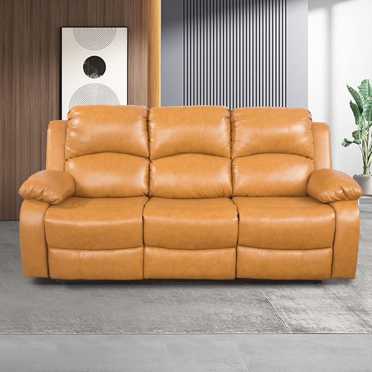 Ocstta Manual Leather Recliner Sofa Set for Living Room Furniture Set,Leather Recliner Couch Set for Home/Office,Recliner Sofa Set 2-Pieces,(Sofa and Loveseat) Ginger
