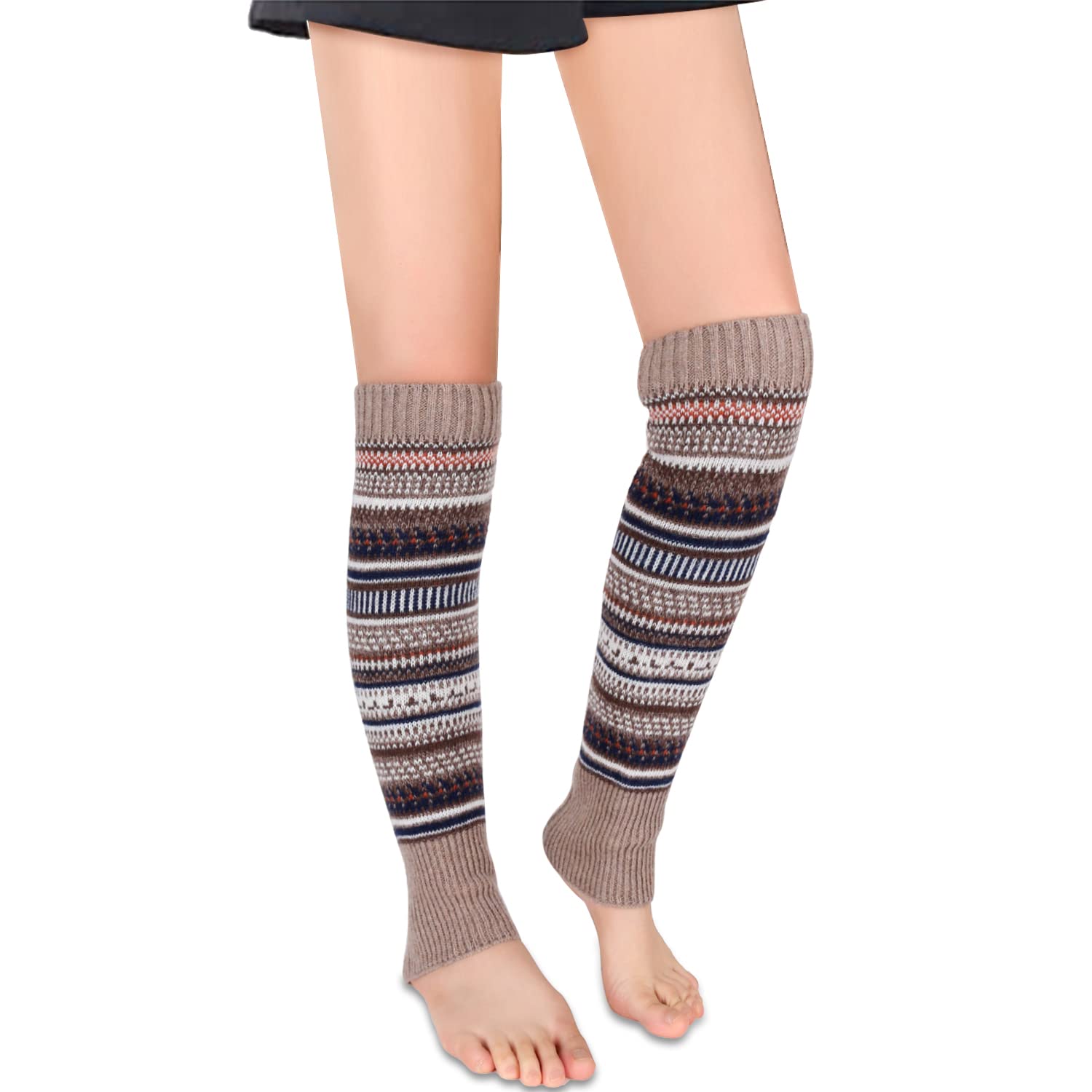 Benefeet Sox Leg Warmers for Women Girls Wool Knit Leg Warmer for Winter Bohemian Patterned Long Leg Warmer Knee High Stockings Thick Warm Footless Boot Cuffs Socks