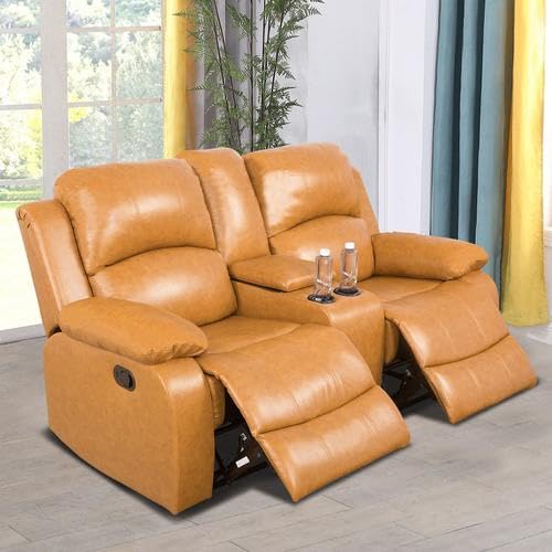 Ocstta Manual Leather Recliner Sofa Set for Living Room Furniture Set,Leather Recliner Couch Set for Home/Office,Recliner Sofa Set 2-Pieces,(Sofa and Loveseat) Ginger