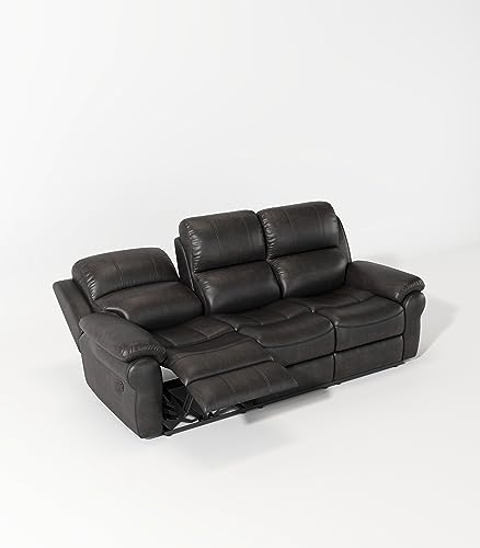 Breathable Leather Upholstered Power Motion Reclining 3 Seaters Sofa Couch W/USB Port, Wireless Charger,Stainless Steel Cupholders,Drop Down Table,2 Recliner Chaises and Magazine Bag for Living Room