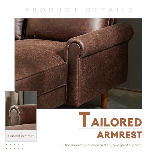 Weaxty 81.55" Sofa Couch, L Shaped Faux Leather Sectional with Chaise Suede Fabric Couch Sofas with Comfortable Cushions for Small Space Living Room Apartment, Right Chaise Dark Brown