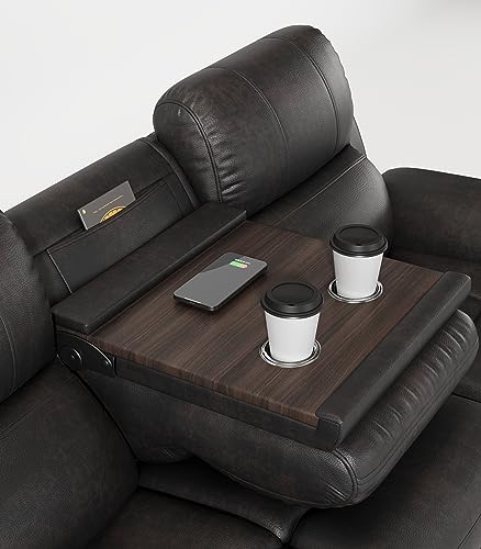 Breathable Leather Upholstered Power Motion Reclining 3 Seaters Sofa Couch W/USB Port, Wireless Charger,Stainless Steel Cupholders,Drop Down Table,2 Recliner Chaises and Magazine Bag for Living Room
