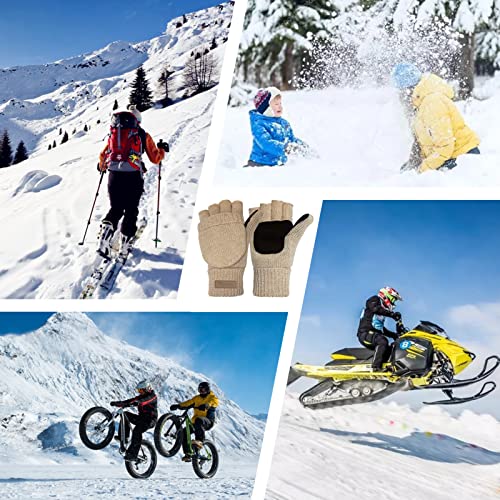 ViGrace Winter Knitted Convertible Fingerless Gloves Wool Mittens Warm Mitten Glove for Women and Men