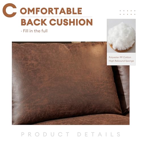 Weaxty 81.55" Sofa Couch, L Shaped Faux Leather Sectional with Chaise Suede Fabric Couch Sofas with Comfortable Cushions for Small Space Living Room Apartment, Right Chaise Dark Brown