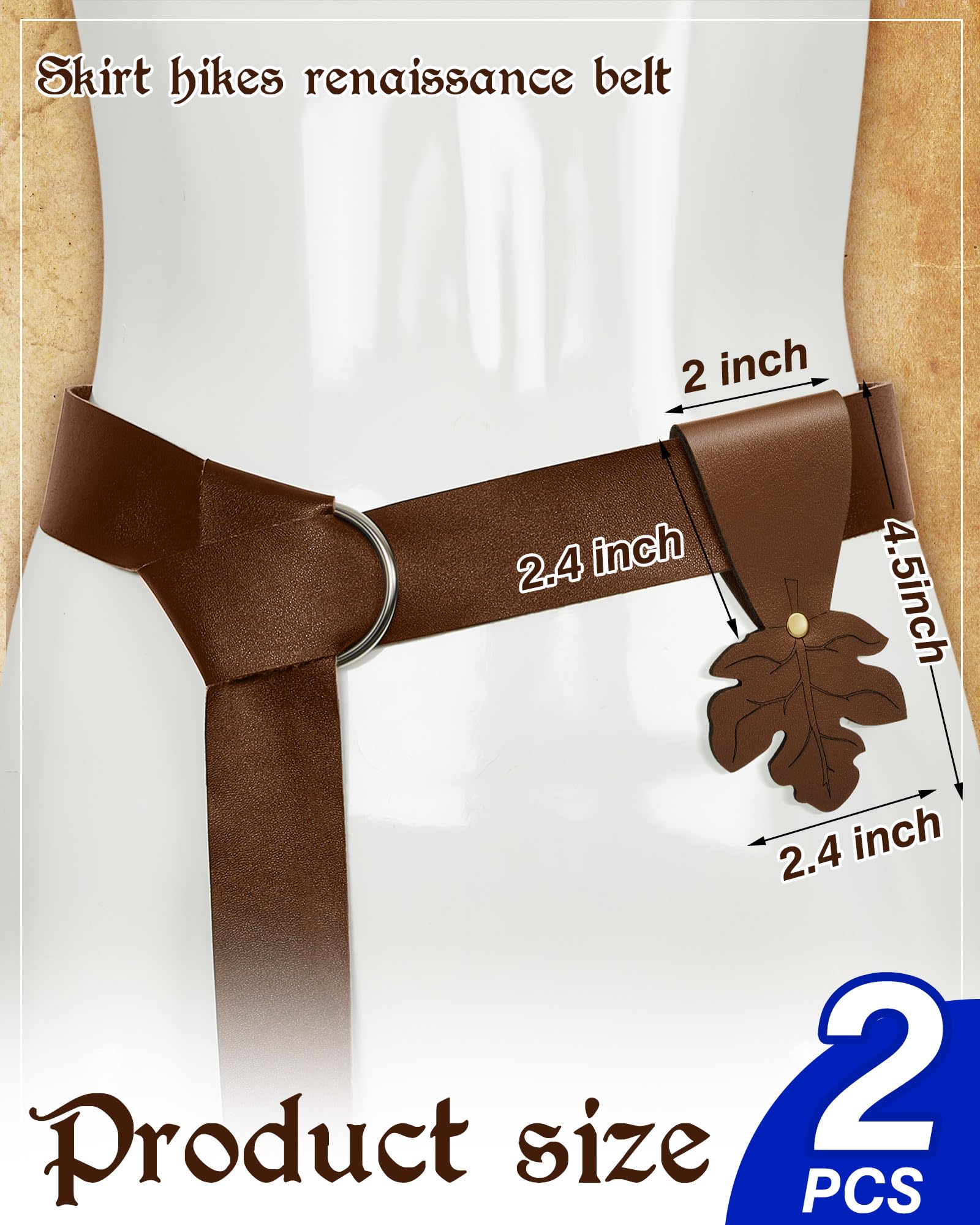 Ramede Skirt Hikes Renaissance Belt Medieval Leaf Skirt Hike Waistband Accessory Halloween Costume(Brown,Leaf)