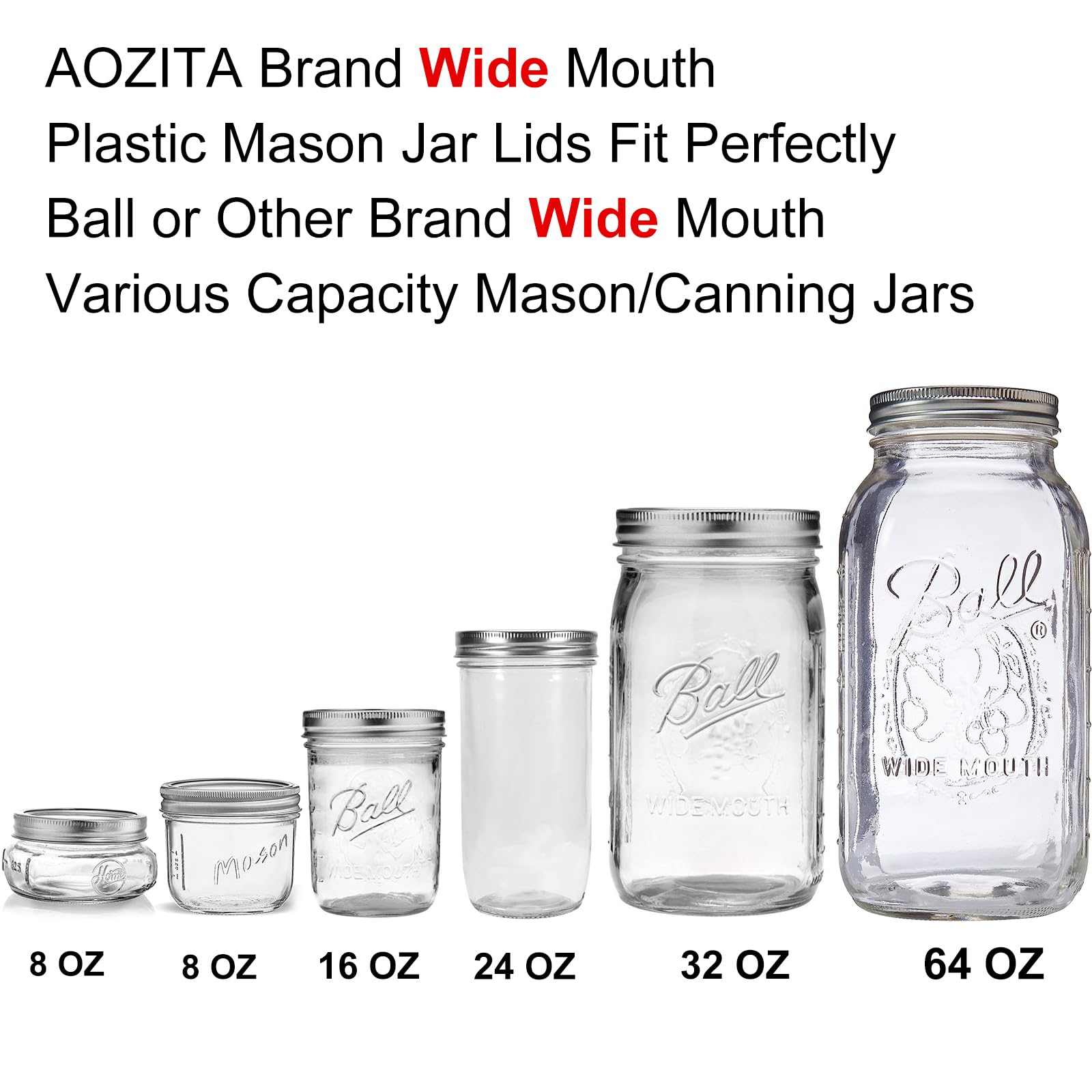 WIDE Mouth Mason Jar Lids [16 Pack] for Ball, Kerr and More - White Plastic Storage Caps for Mason/Canning Jars - Leak-Proof