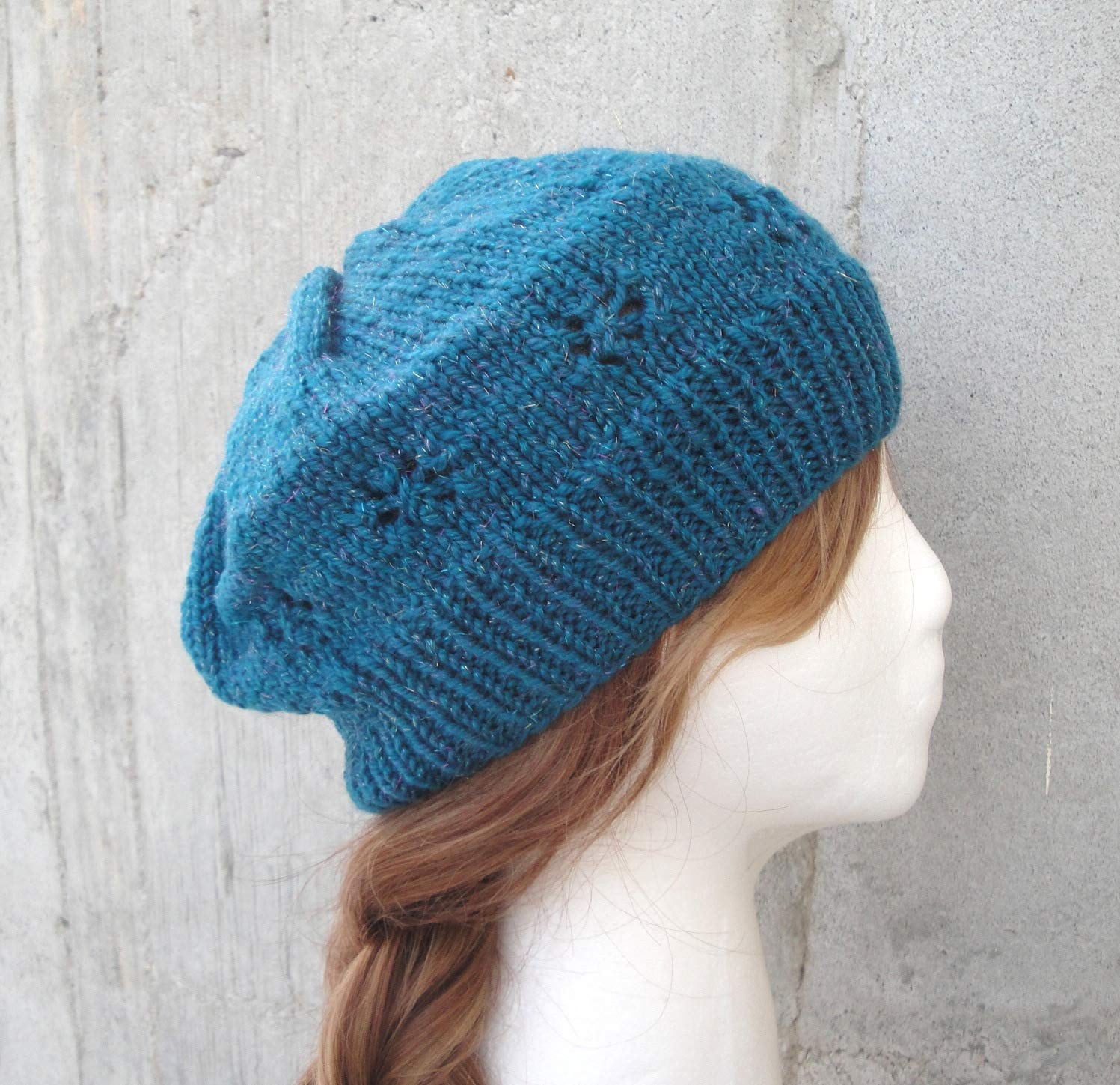 Hand Knit Slouch Hat, Soft Wool, Slouchy Beanie Women & Teen Girls, CHOOSE COLOR