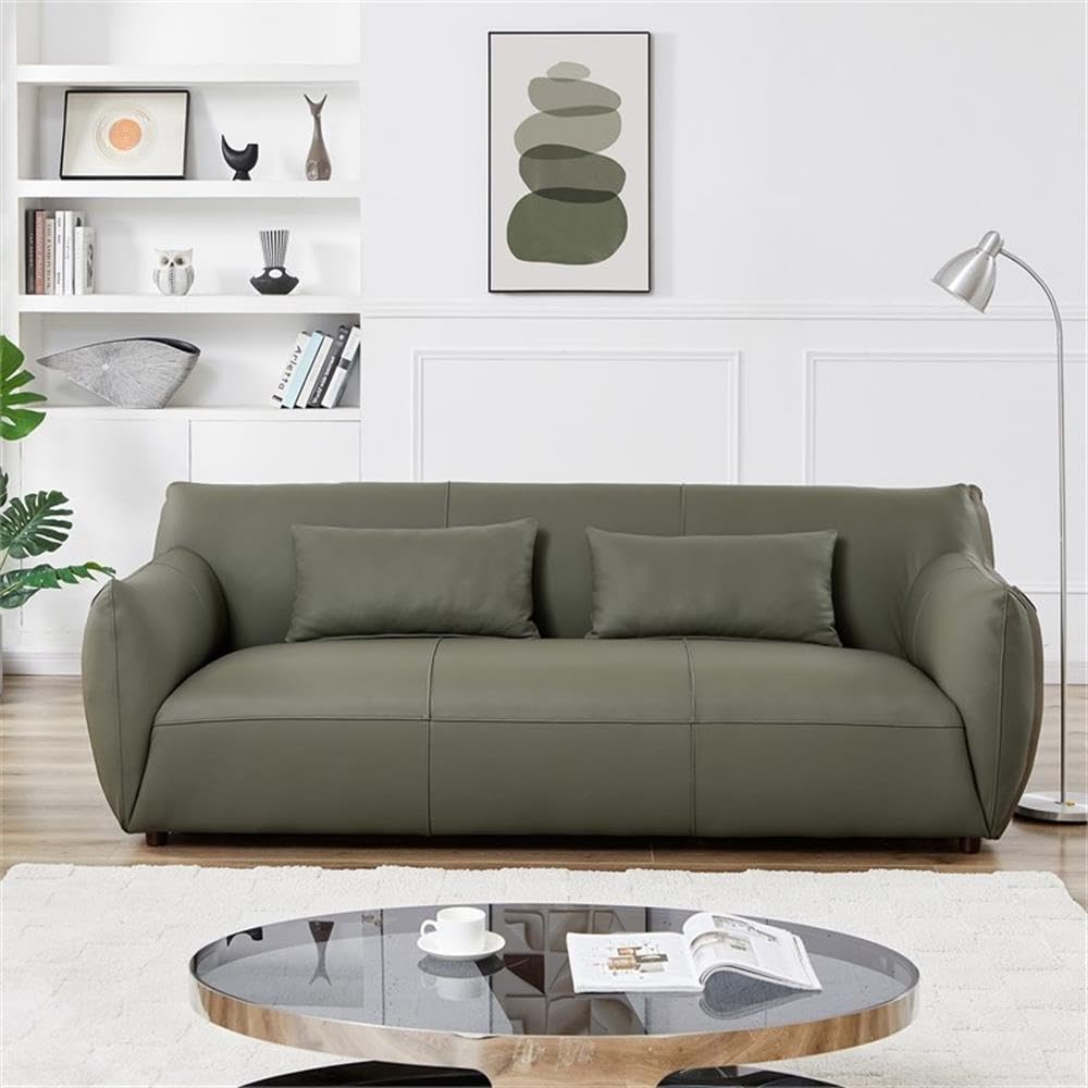 Ashcroft Furniture Co Prairie Upholstered Mid-Century Leather Sofa in Olive Green