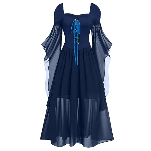 Halloween Costumes for Women Corset Mesh Gothic Steampunk Dress Goth Dress for Women Black Gothic Dress Ren Faire Corset Costume Scary Halloween Costumes for Women(3-Blue,X-Large)