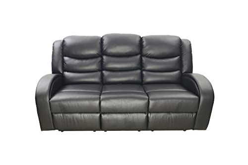 EZLUX 72.5" Leather Sofa 3 Seater, Upholstered Manual Reclining for Home Theater Apartment Living Room Furniture Sets, Black