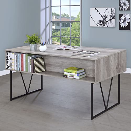 Coaster Home Furnishings Analiese Farmhouse 4 Drawer Home Office Writing Desk Black Metal Base Gray Driftwood