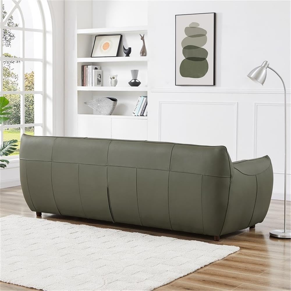 Ashcroft Furniture Co Prairie Upholstered Mid-Century Leather Sofa in Olive Green