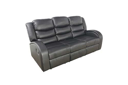 EZLUX 72.5" Leather Sofa 3 Seater, Upholstered Manual Reclining for Home Theater Apartment Living Room Furniture Sets, Black