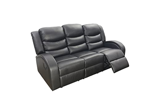EZLUX 72.5" Leather Sofa 3 Seater, Upholstered Manual Reclining for Home Theater Apartment Living Room Furniture Sets, Black