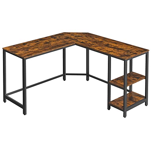 VASAGLE L-Shaped Computer Desk, Corner Desk, 54-Inch Writing Study Workstation, Rustic Brown and Black ULWD72X