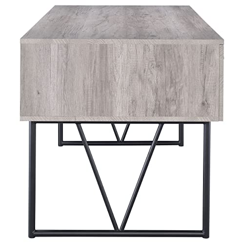 Coaster Home Furnishings Analiese Farmhouse 4 Drawer Home Office Writing Desk Black Metal Base Gray Driftwood