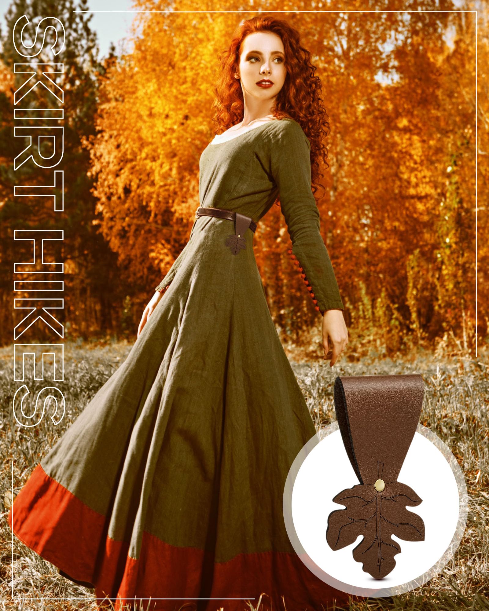 Ramede Skirt Hikes Renaissance Belt Medieval Leaf Skirt Hike Waistband Accessory Halloween Costume(Brown,Leaf)