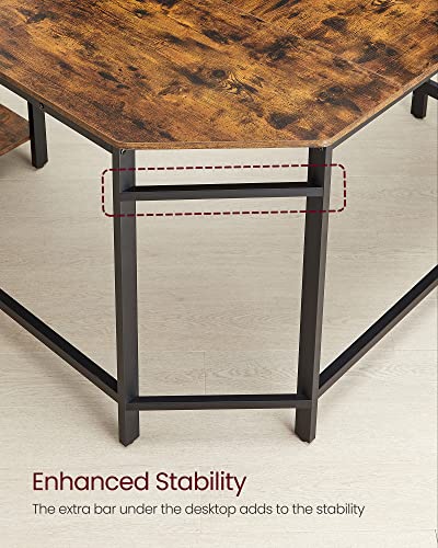 VASAGLE L-Shaped Computer Desk, Corner Desk, 54-Inch Writing Study Workstation, Rustic Brown and Black ULWD72X