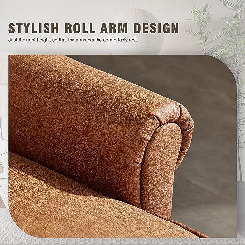 HOOOWOOO 81.51" L Shaped Couch Mid Century Modern Sectional Couch Brown Faux Leather Sofa with Right Chaise 3-Seater Rolled Arms Solid Wood Frame for Living Room Apartment